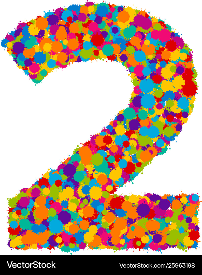 Colorful paint splashes font numeral 2 Royalty Free Vector