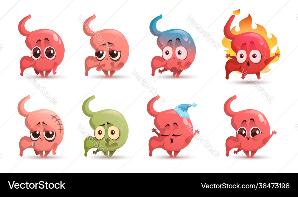 Cute stomach character with different emotions Vector Image