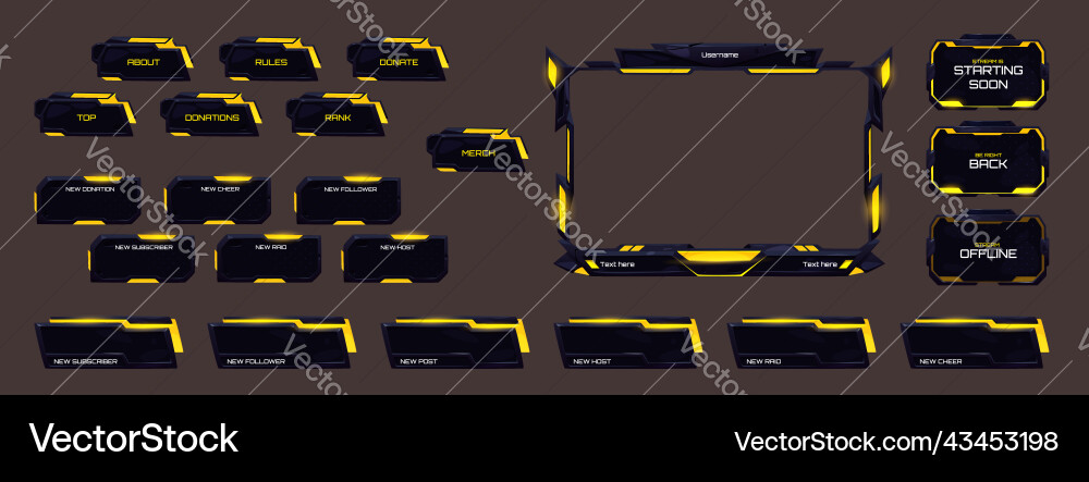 Game stream overlay ui frame with yellow neon glow