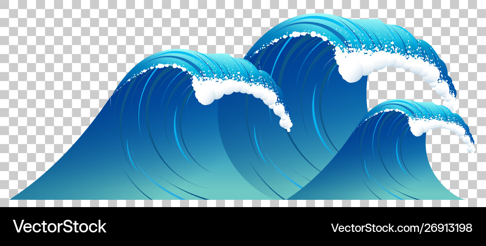High blue wave with white foam isolated clear Vector Image