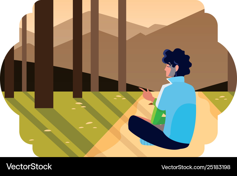 Man contemplating horizon in forest scene Vector Image