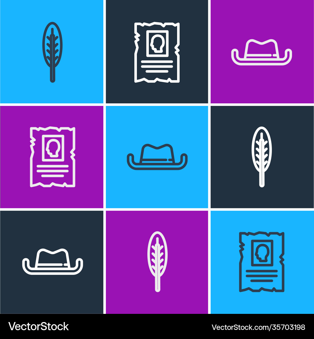 Set line indian feather western cowboy hat Vector Image