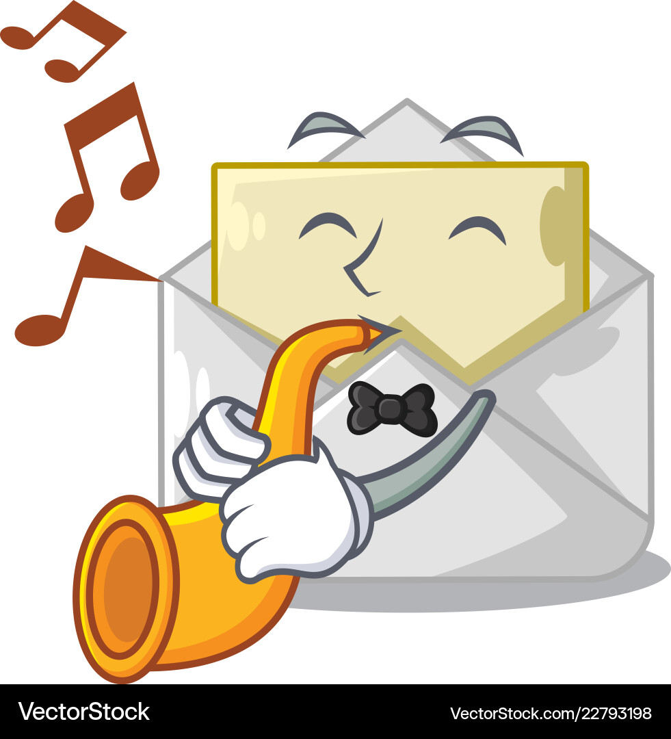 With trumpet open envelope on cartoon shape blank Vector Image