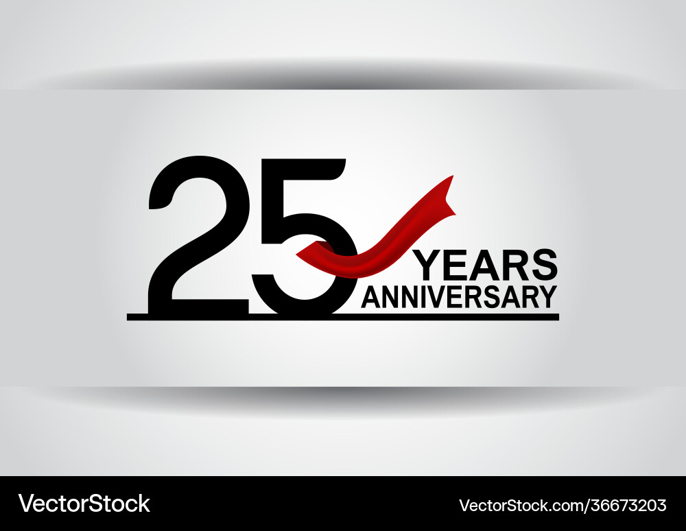25 years anniversary design with red ribbon Vector Image