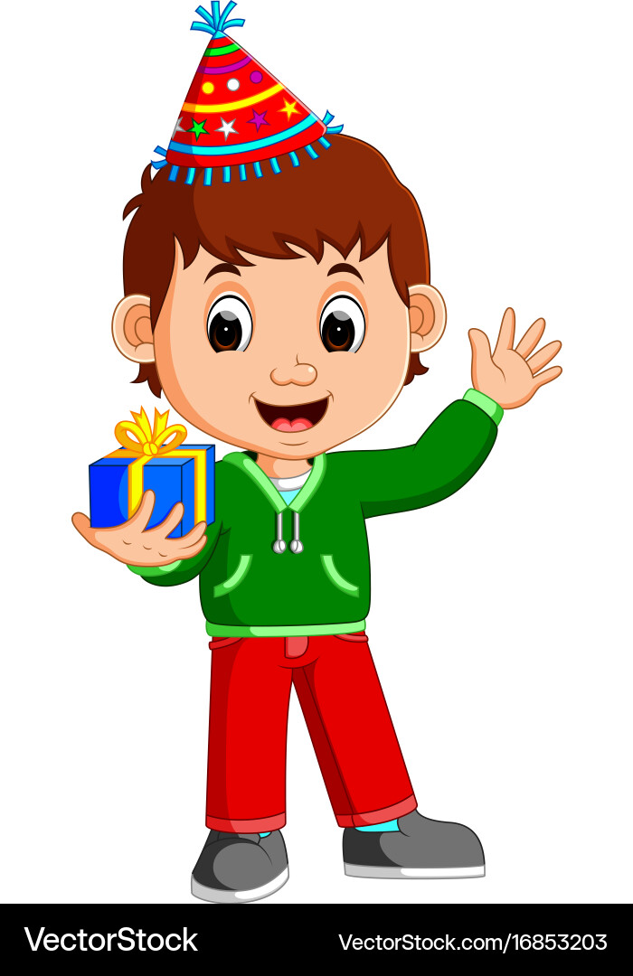 Boy holding birthday gifts Royalty Free Vector Image