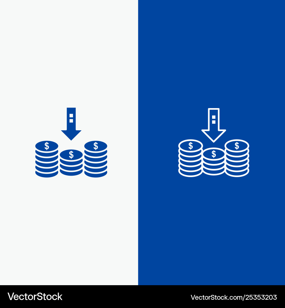 Coins cash money down arrow line and glyph solid Vector Image