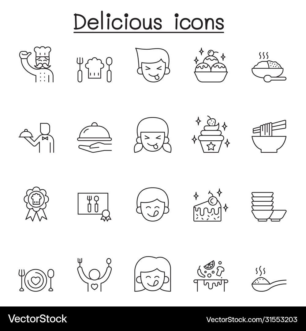 Delicious icons set in thin line style Royalty Free Vector