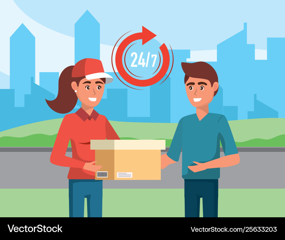 Delivery woman with box distribution service Vector Image