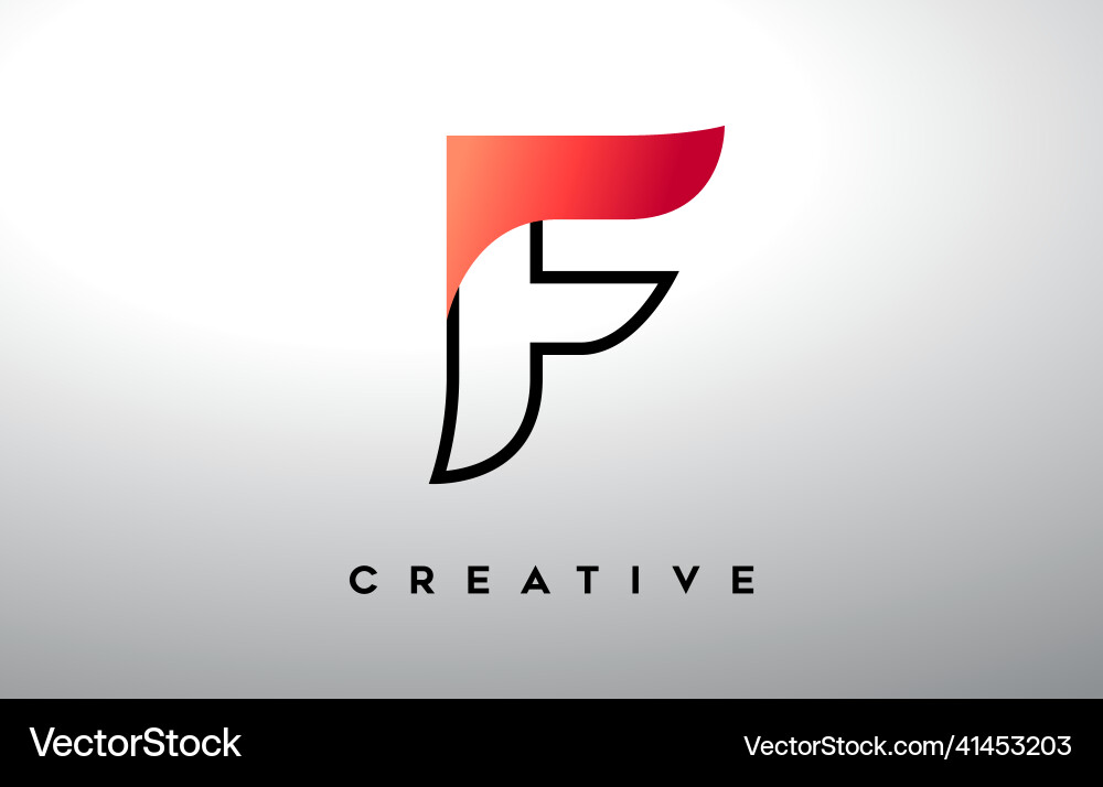 Letter f with black outline and red gradient Vector Image