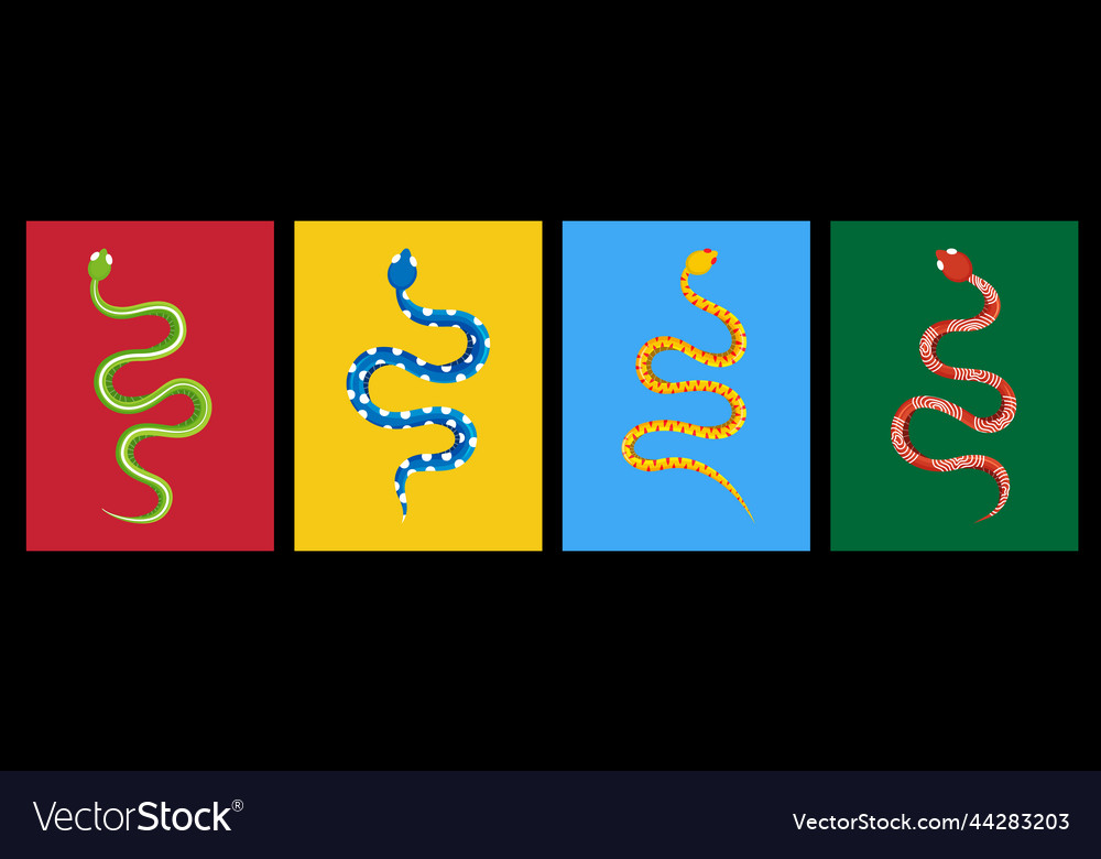 Snakes silhouette set different posters Royalty Free Vector