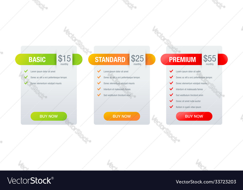 Tariff Comparsion Tables Web Ui Template Vector Image