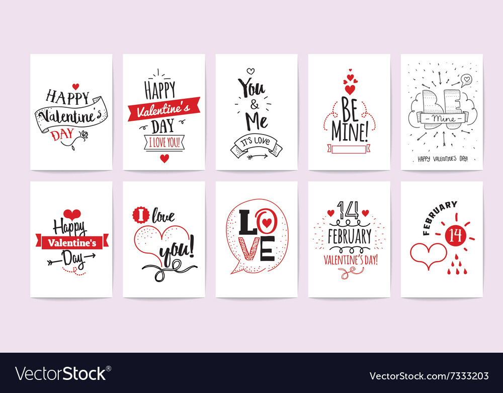 Valentines Day greeting cards 10 set Royalty Free Vector