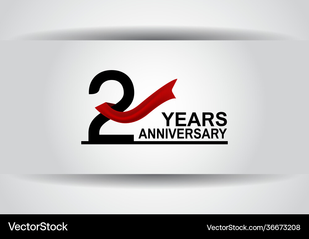 2 years anniversary design with red ribbon Vector Image