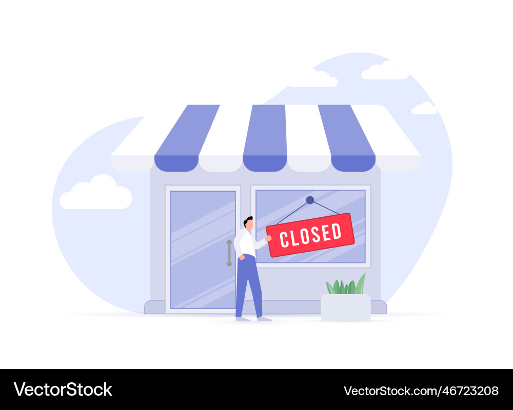 Closed offline store with man hanging a sign Vector Image