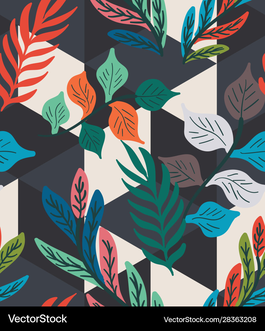 Colorful tropical leaf fern geo seamless pattern Vector Image