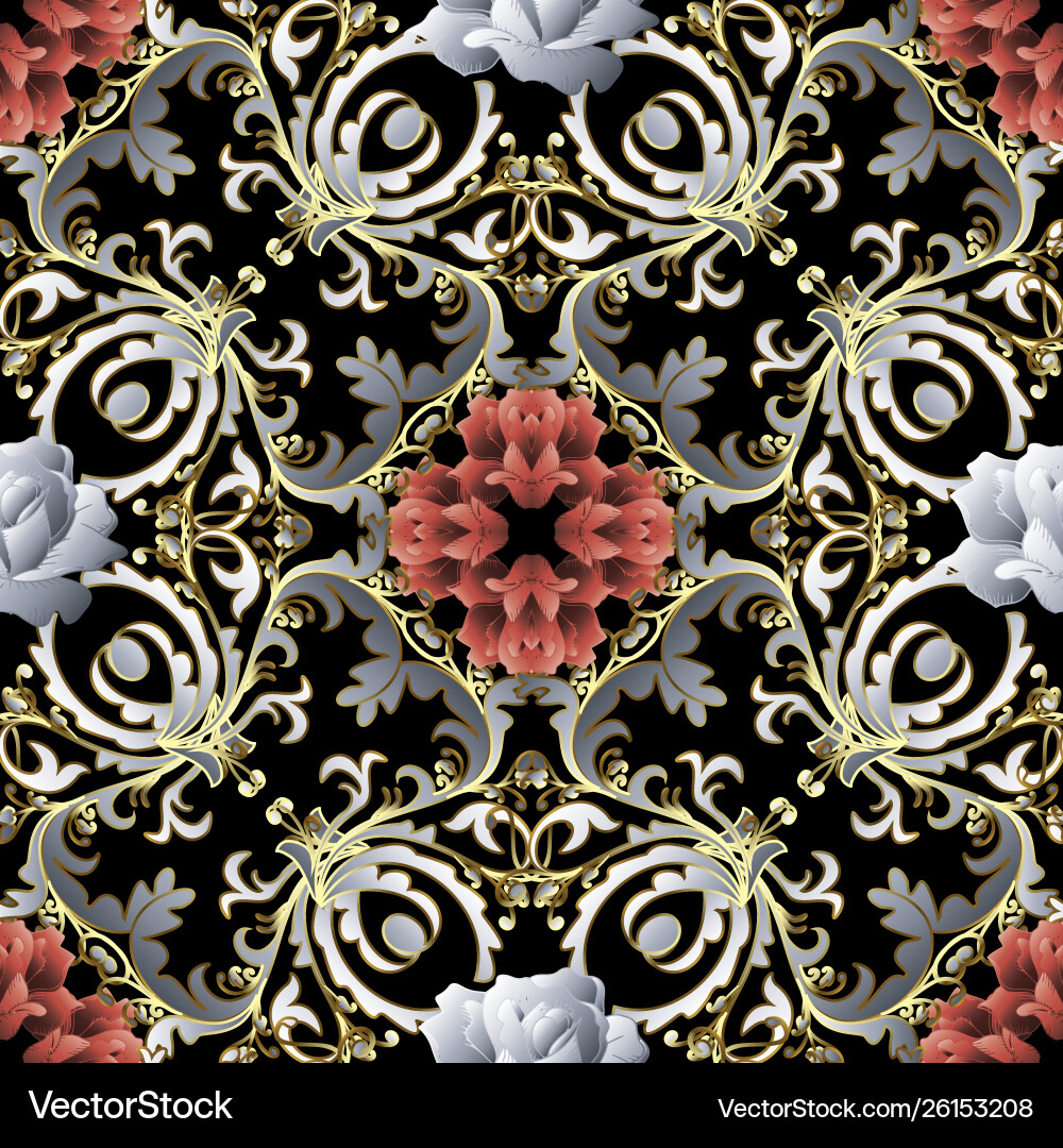 Floral baroque seamless pattern roses flowers Vector Image