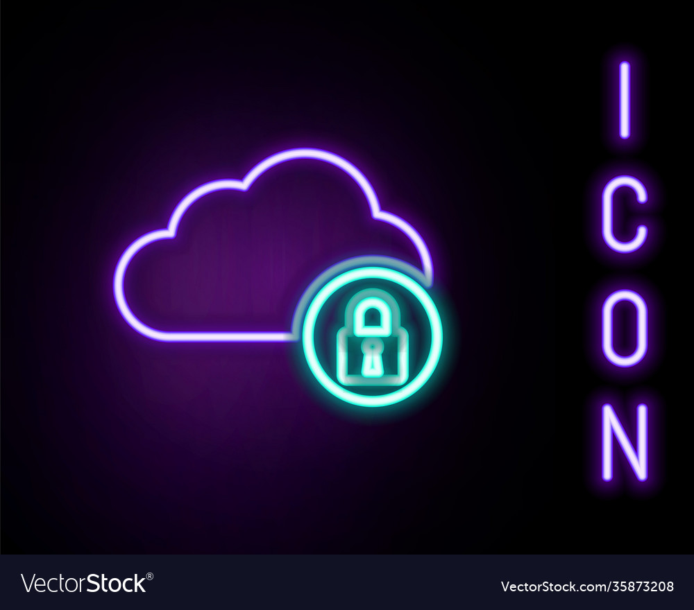 Glowing neon line cloud computing lock icon Vector Image Glowing neon line cloud computing lock icon Vector Image