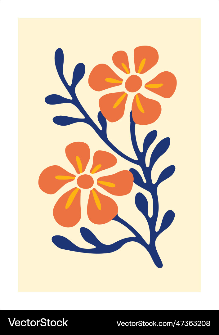 Hand drawn abstract floral with orange flowers Vector Image