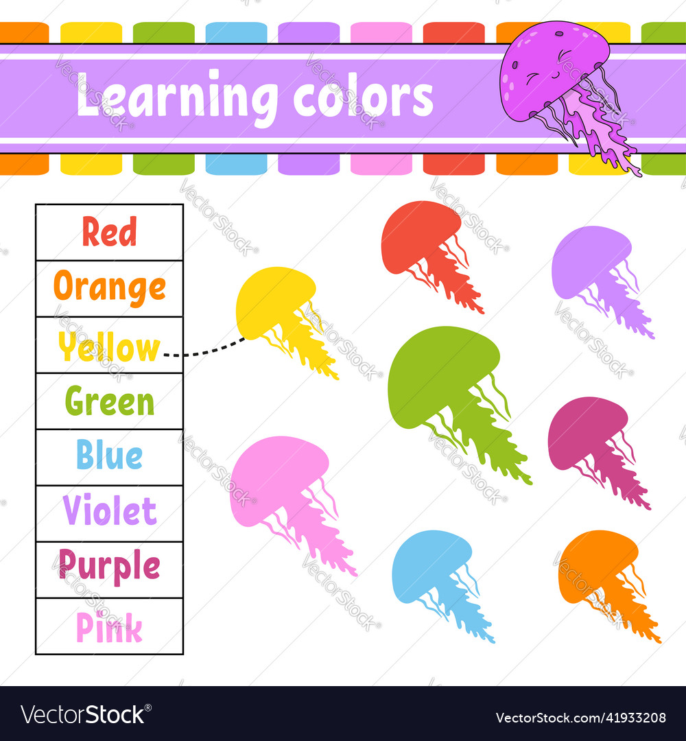 Learning colors education developing worksheet Vector Image