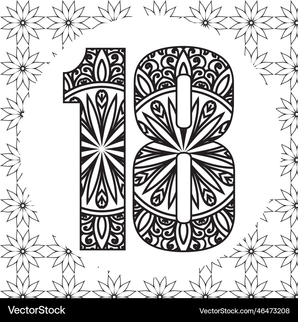 Mandala number coloring page for kids Royalty Free Vector