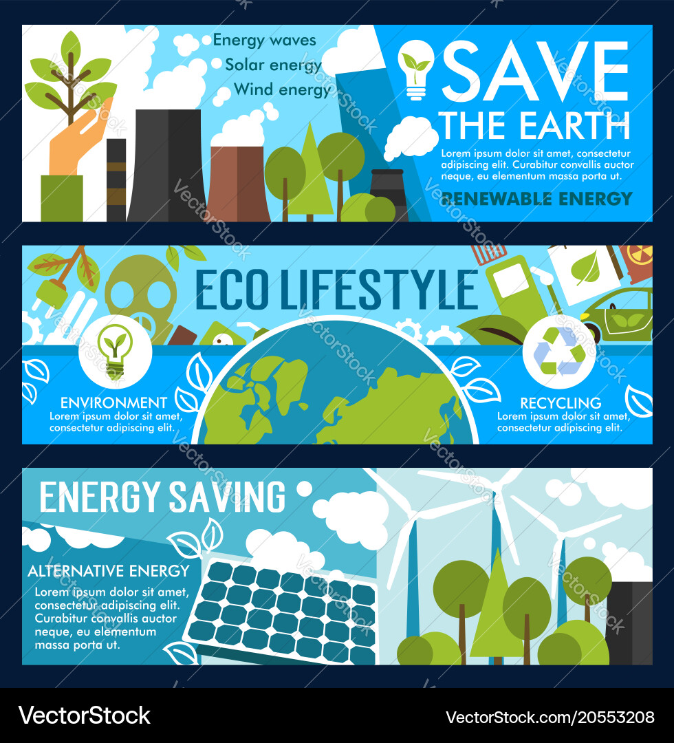 Save earth and eco lifestyle banners Royalty Free Vector