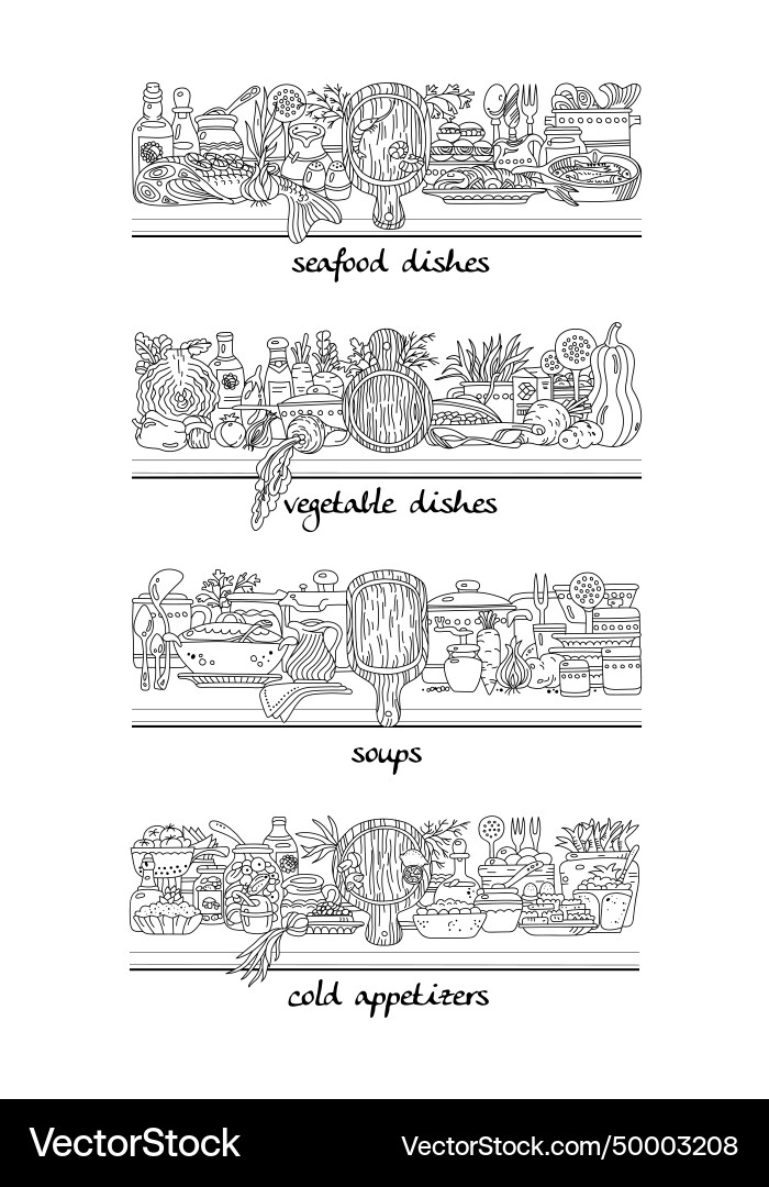 Set of 4 horizontal banners with different food Vector Image