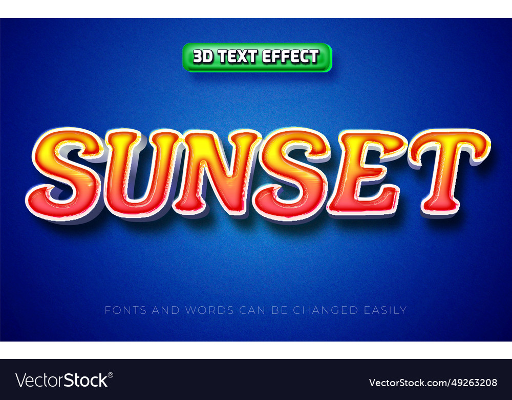 Sunset 3d editable text effect style Royalty Free Vector