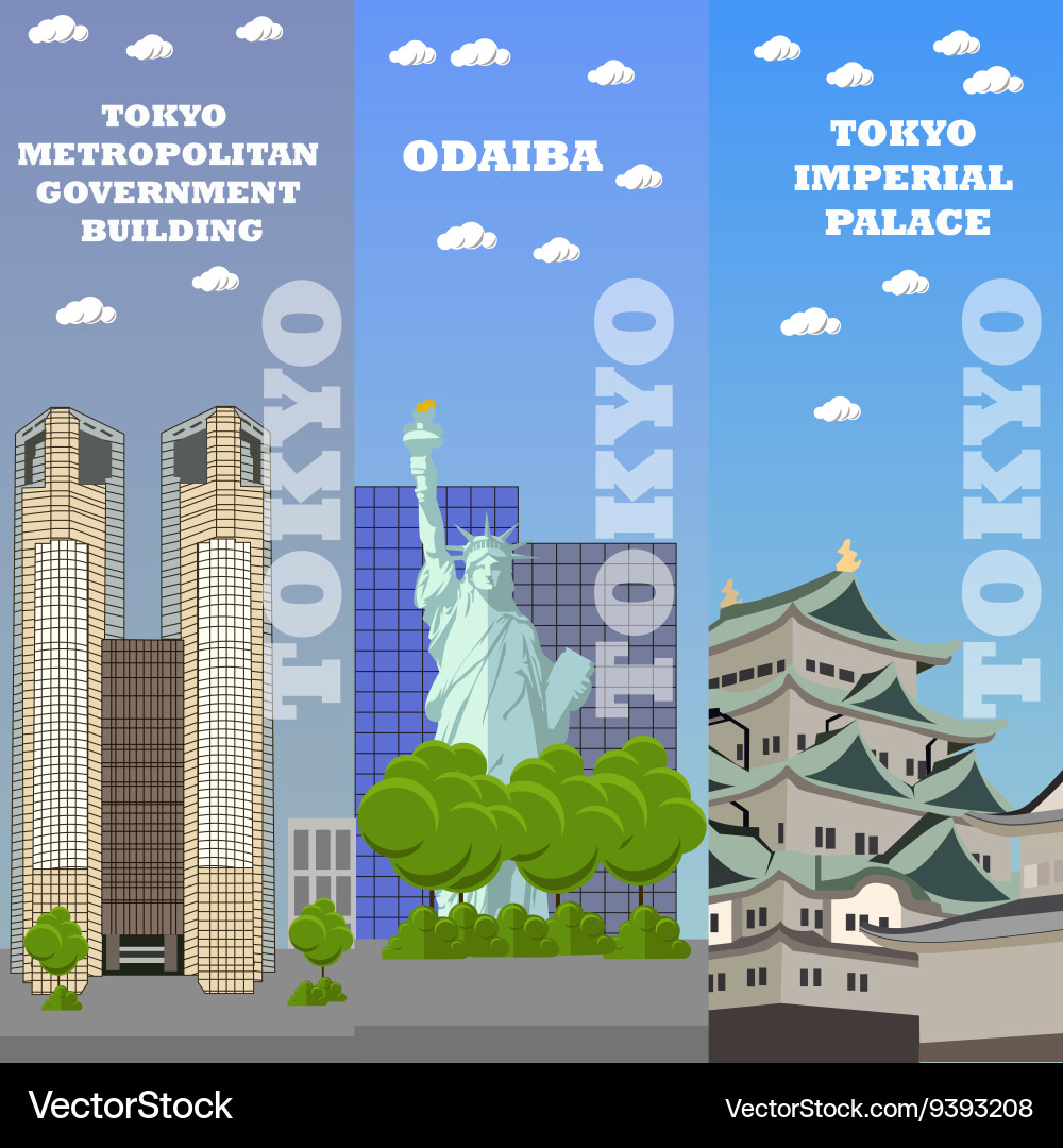Tokyo tourist landmark banners Royalty Free Vector Image