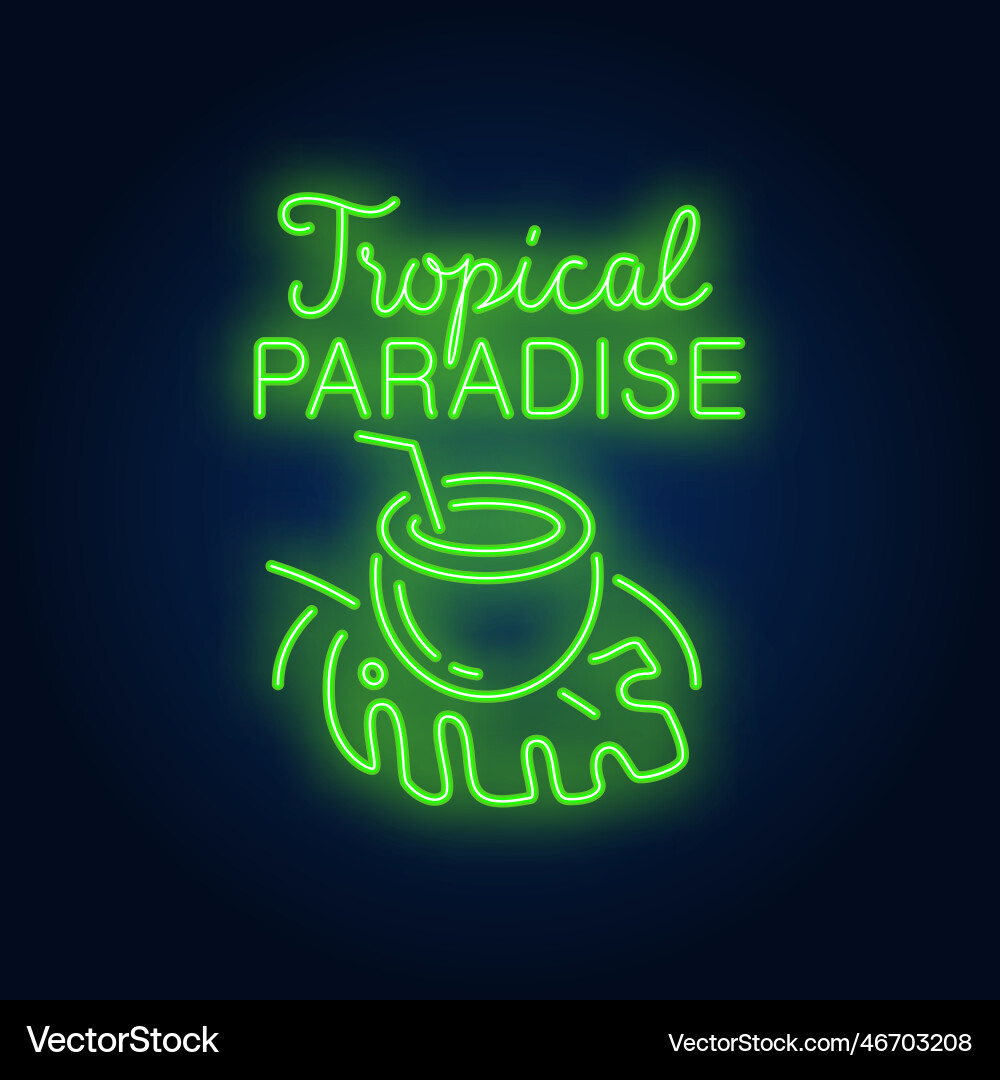 Tropical paradise lettering with coconut drink Vector Image