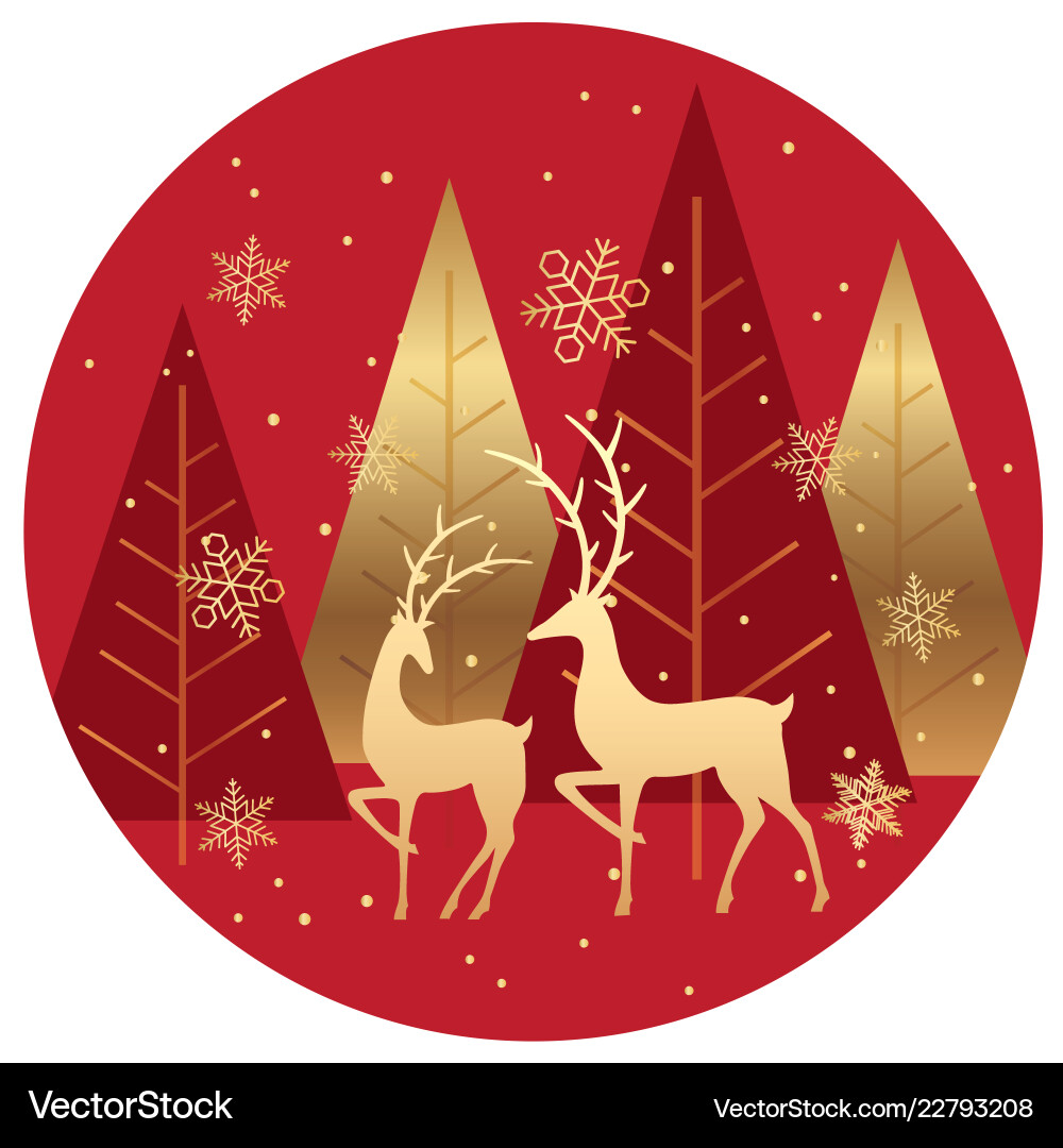 Winter forest circle background with reindeers Vector Image