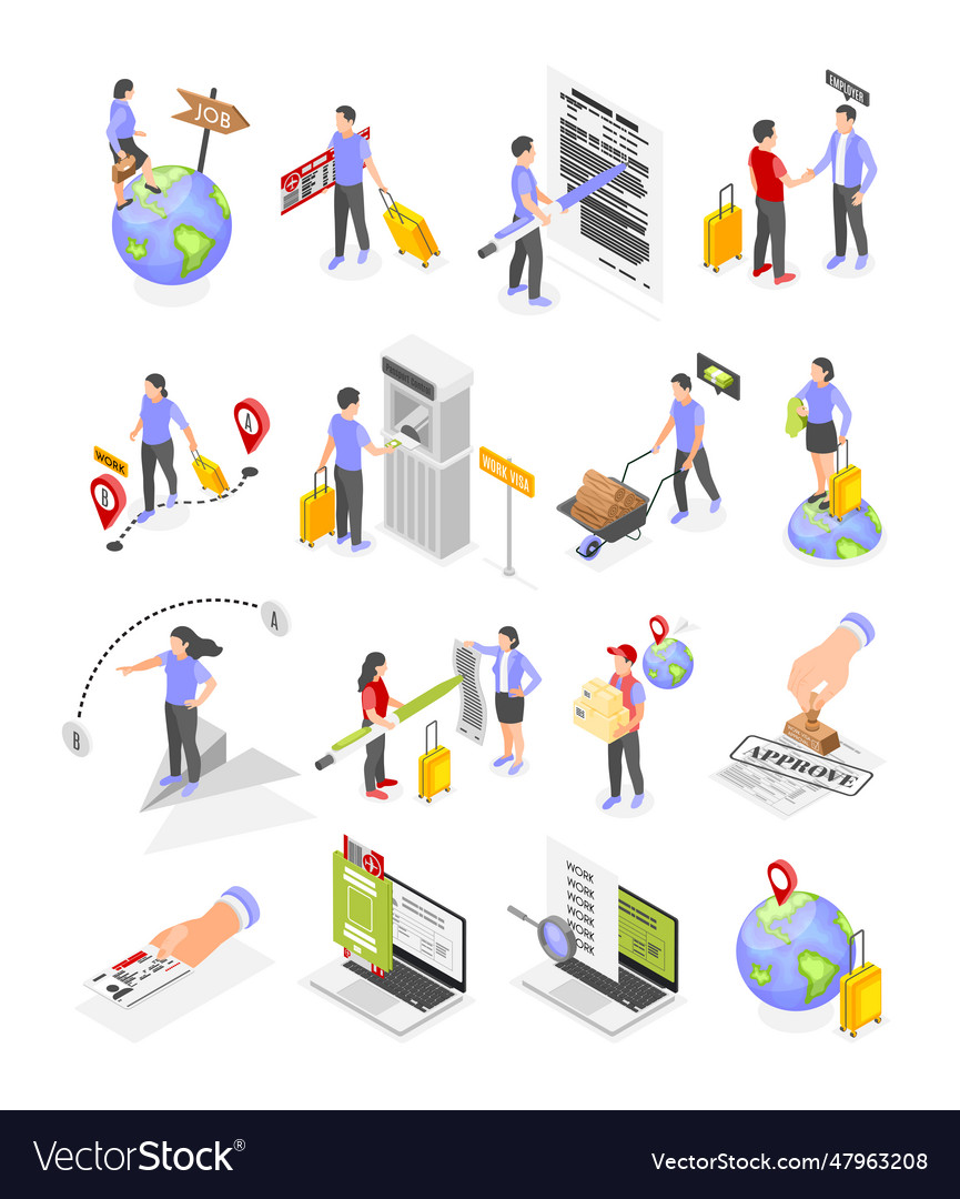 Work migration set Royalty Free Vector Image - VectorStock