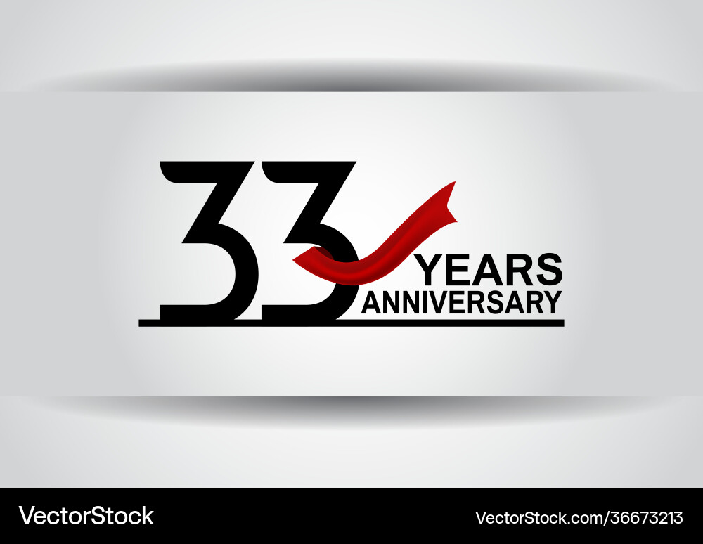 33 years anniversary design with red ribbon Vector Image