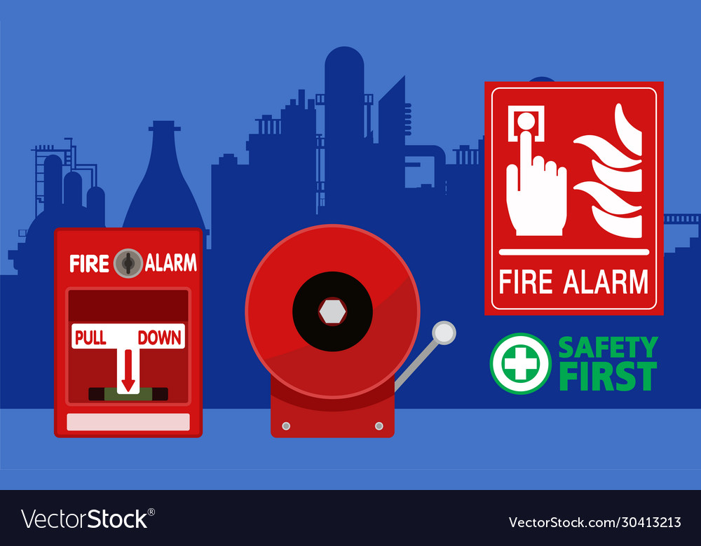 Fire alarm system safety first design Royalty Free Vector