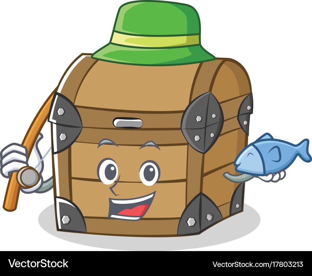 Fishing chest character cartoon style Royalty Free Vector