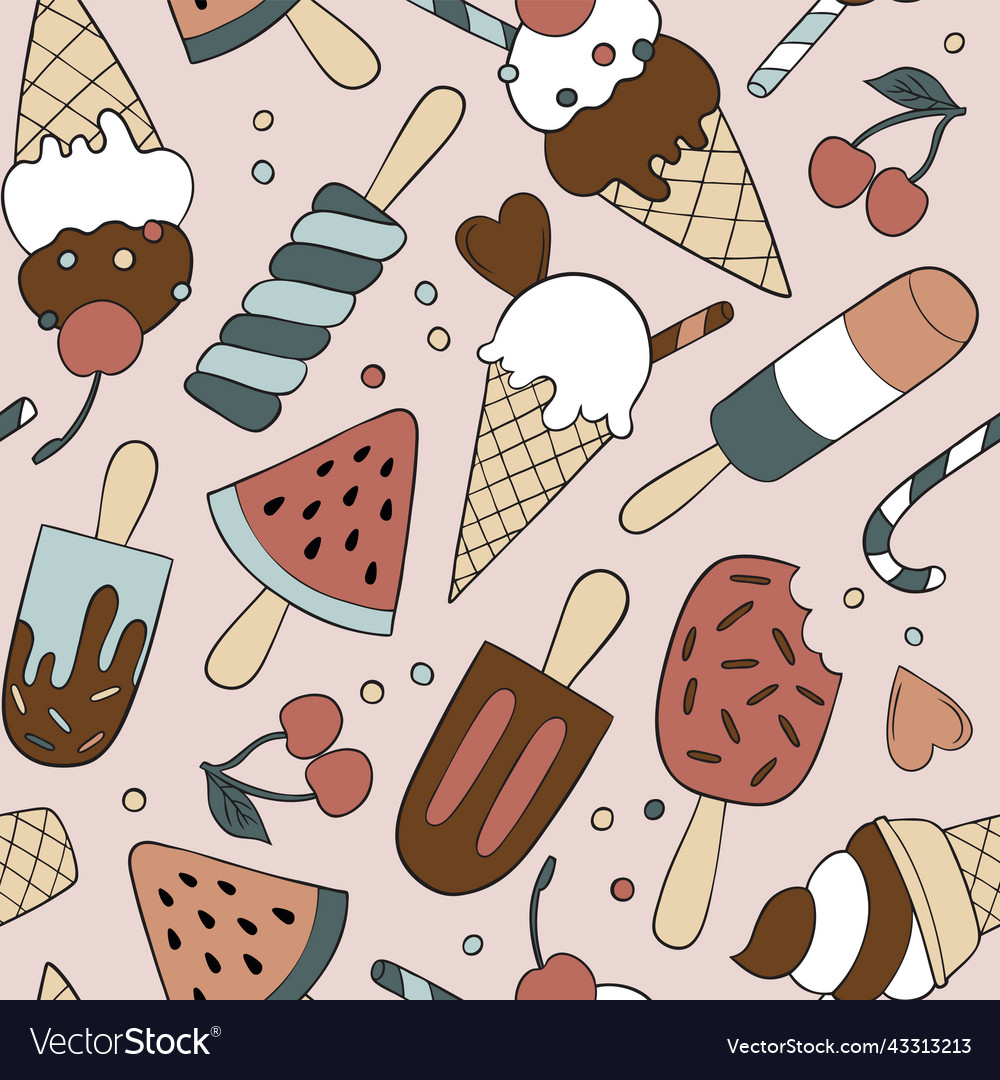 Hand Drawn Ice Creams Seamless Pattern Royalty Free Vector
