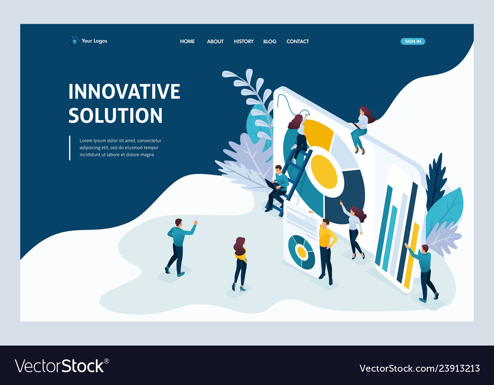 Isometric landing page for business solutions Vector Image