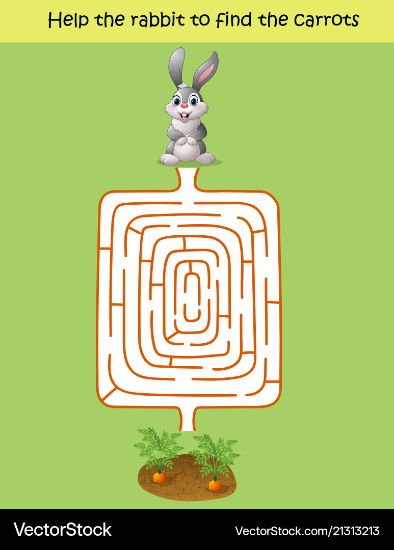 Maze game help rabbit to find carrot Royalty Free Vector