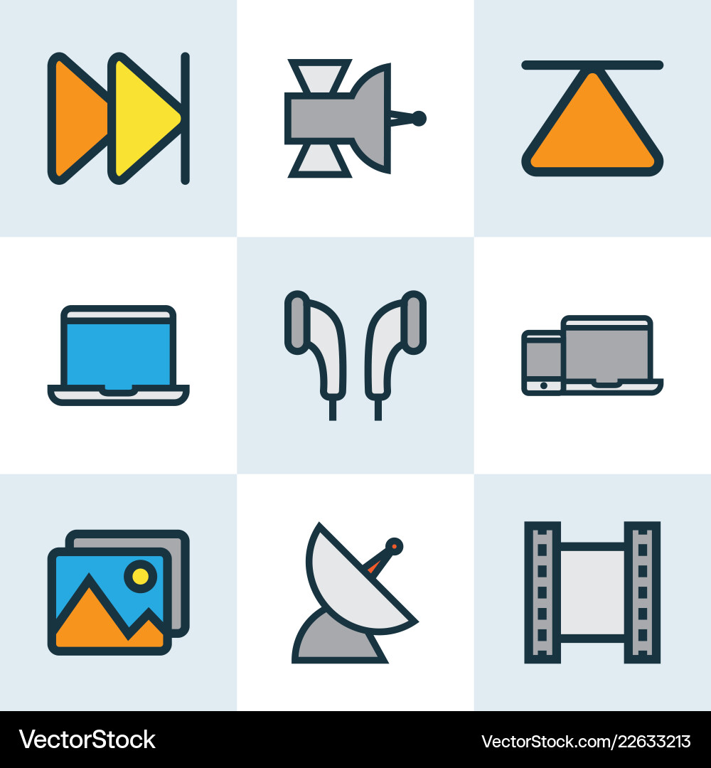 Media icons colored line set with communication Vector Image