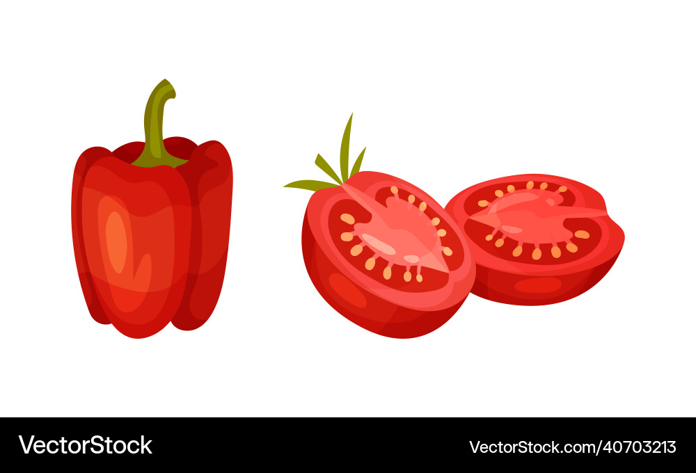 Ripe pepper and tomato fresh vegetables Royalty Free Vector