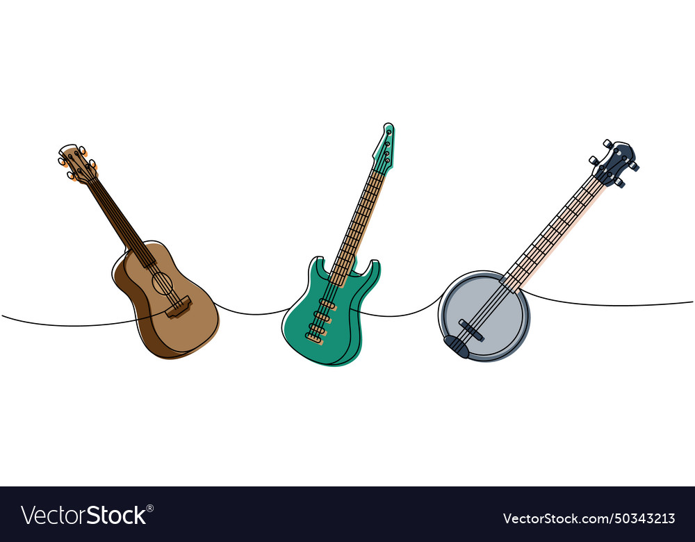 String musical instruments one line colored Vector Image
