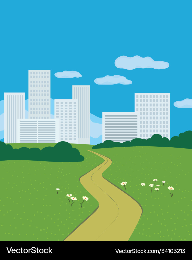 Summer city park flat color poster Royalty Free Vector Image