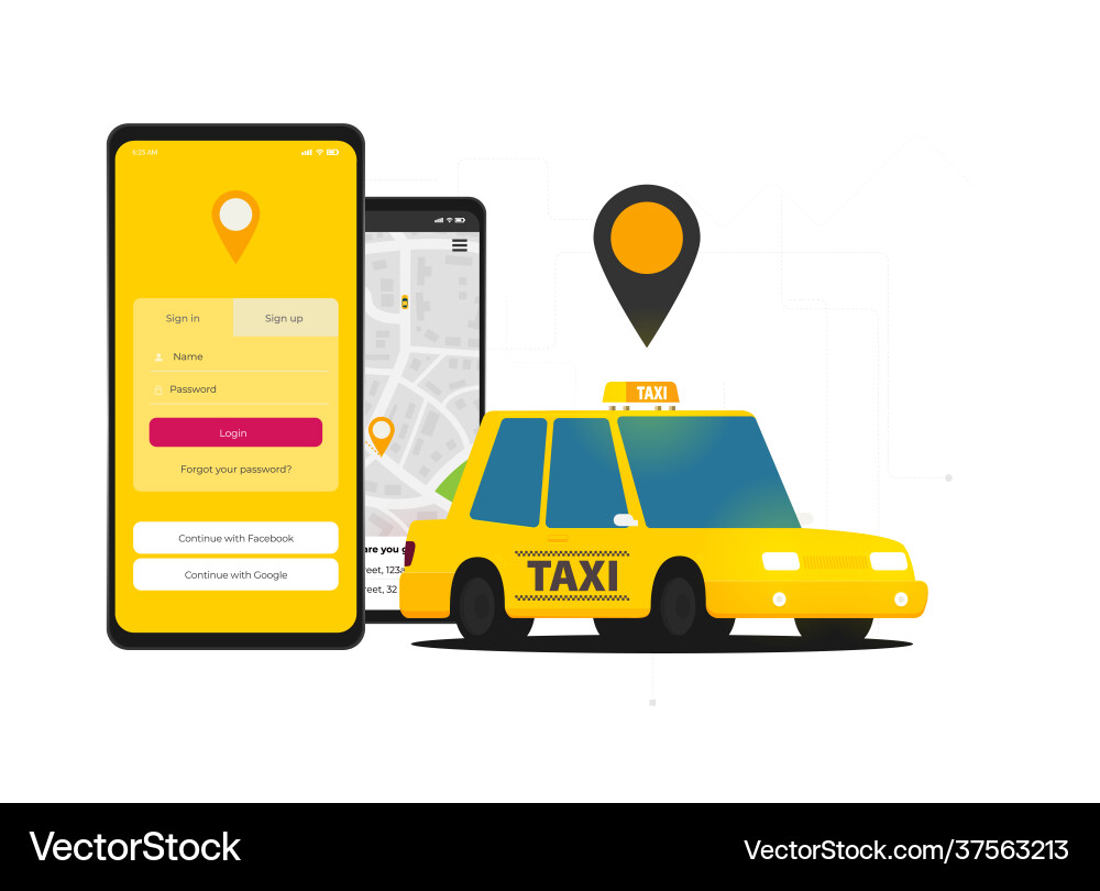 Taxi graphic design in flat style Royalty Free Vector Image