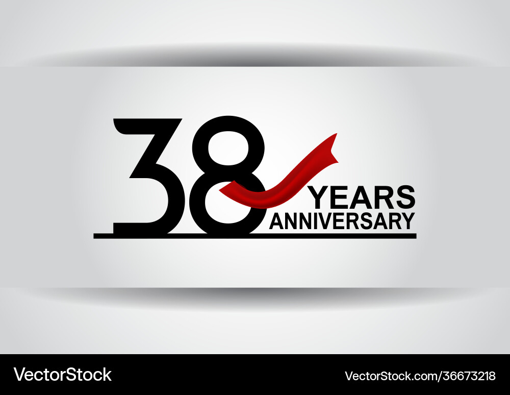 38 years anniversary design with red ribbon Vector Image