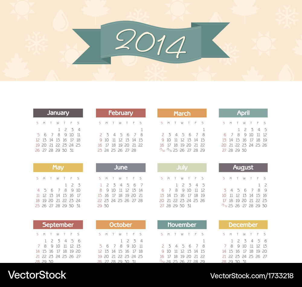 Calendar 2014 Royalty Free Vector Image - VectorStock
