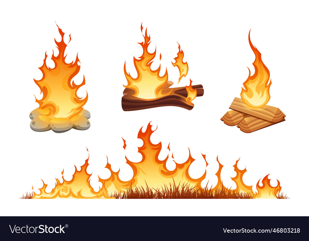 Fire flat set Royalty Free Vector Image - VectorStock
