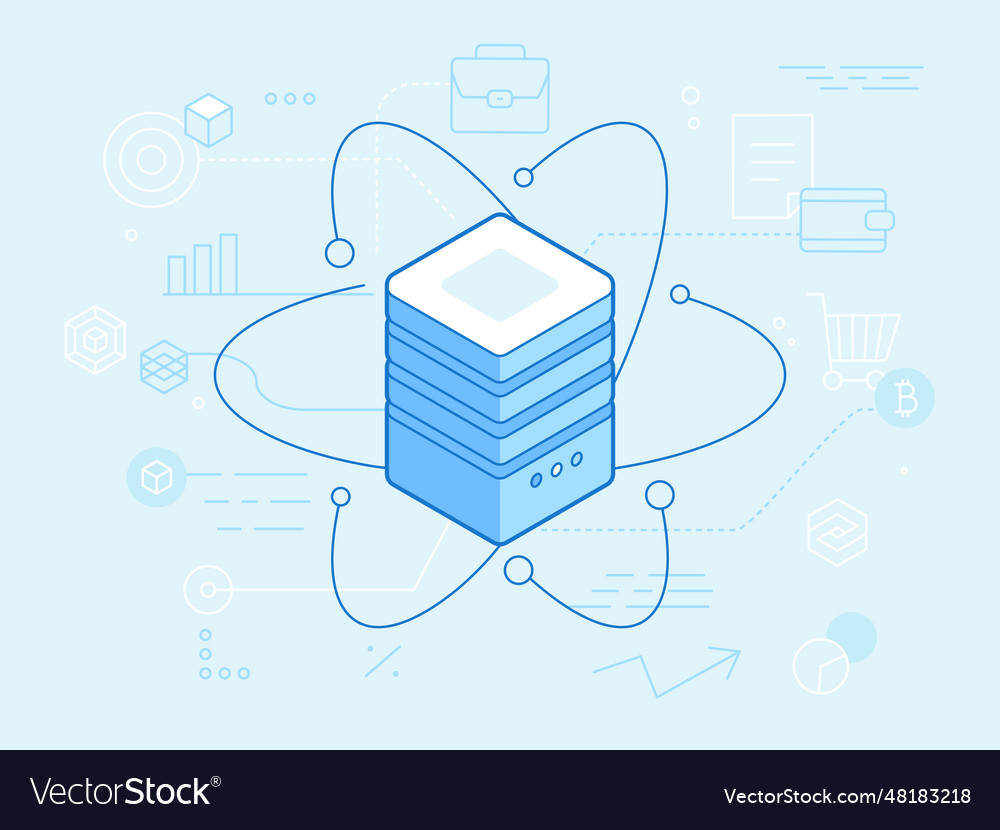 Flat linear in blue colors - blockchain and Vector Image
