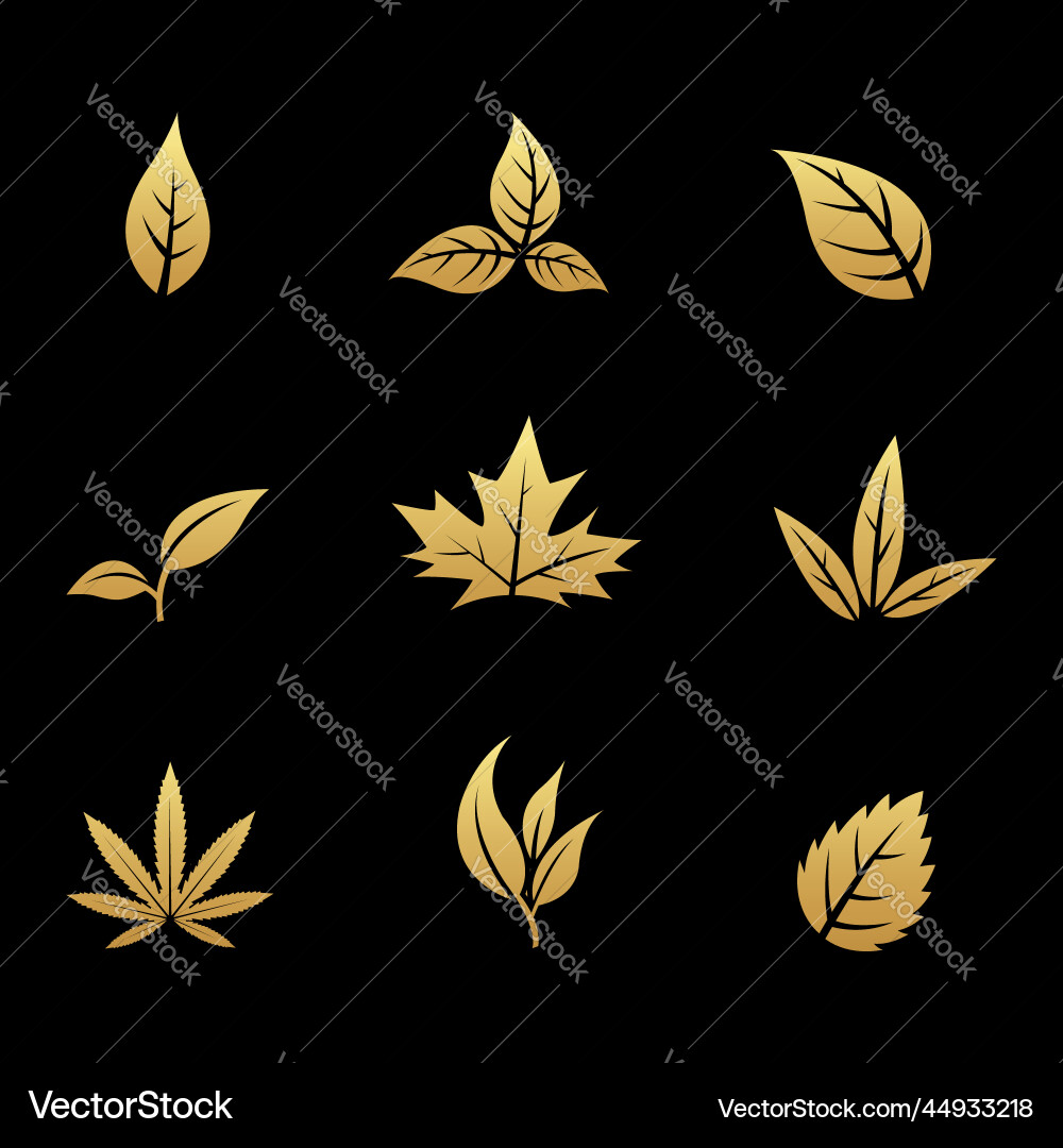 Golden leaf icons on a black background Royalty Free Vector