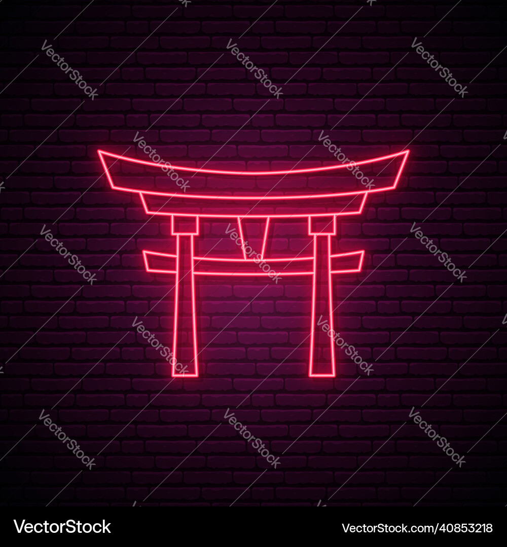 Japan gate neon sign glowing gate icon Royalty Free Vector
