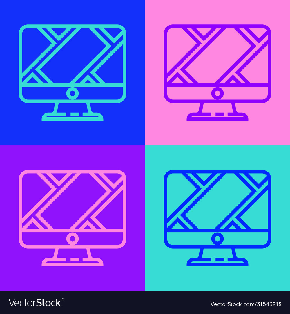 Pop art line computer monitor and folded map Vector Image