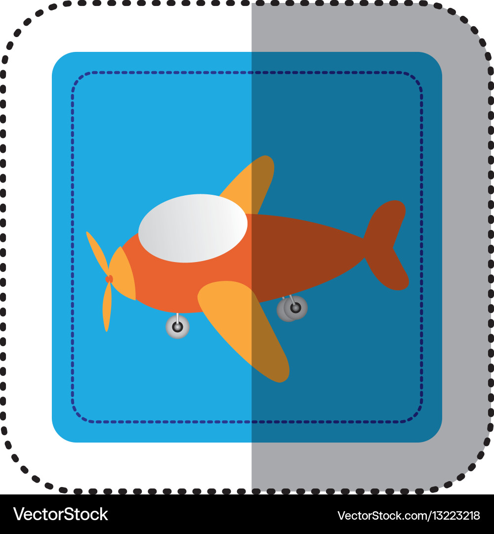 Sticker square button cartoon airplane transport Vector Image